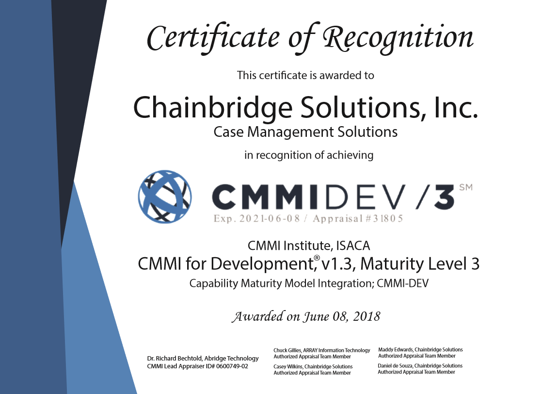 Chainbridge Achieves CMMI Maturity Level 3 | Chainbridge Solutions